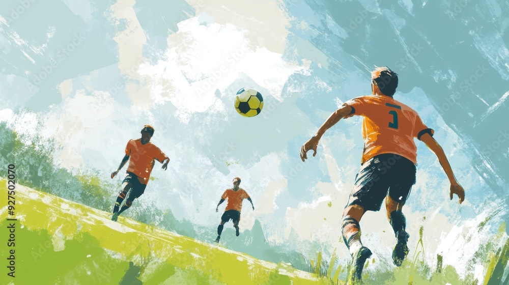 International Football Day. Horizontal banner. Athletes play football ...