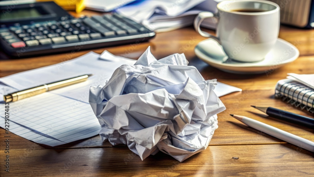 Crumpled up white paper receipt with scribbled notes and faded ink ...