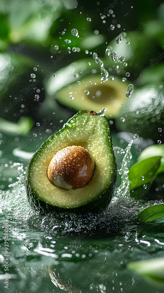 Avocado and water, avocado colour, juicy and shiny avocado with green ...
