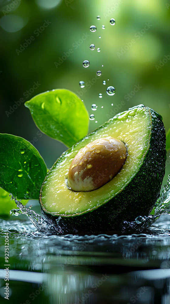 Avocado and water, avocado colour, juicy and shiny avocado with green ...