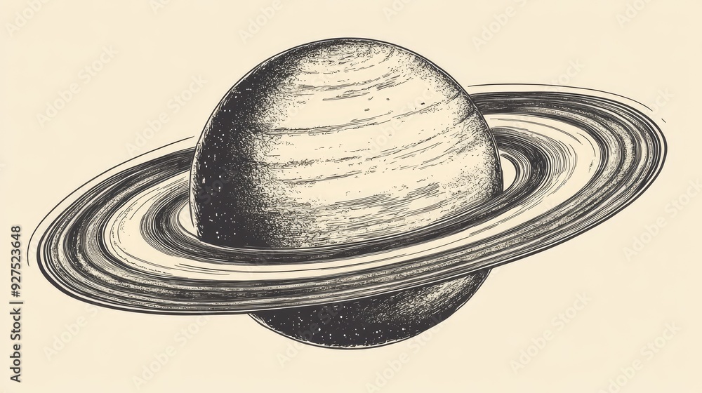 Detailed sketch of Saturn with its iconic rings, engraved in a vintage ...