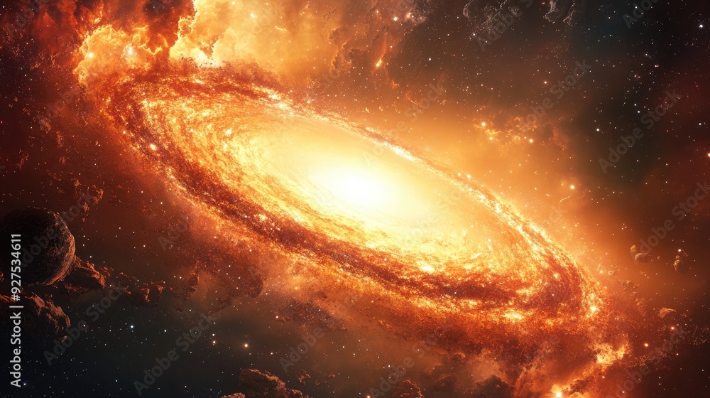 Realistic 3D digital illustration of the Andromeda galaxy colliding ...