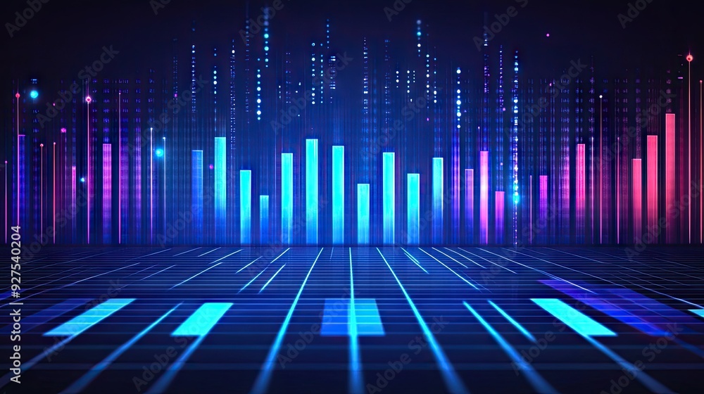 Vector art of a blue music equalizer with animated bars and smooth gradients. Visual ...