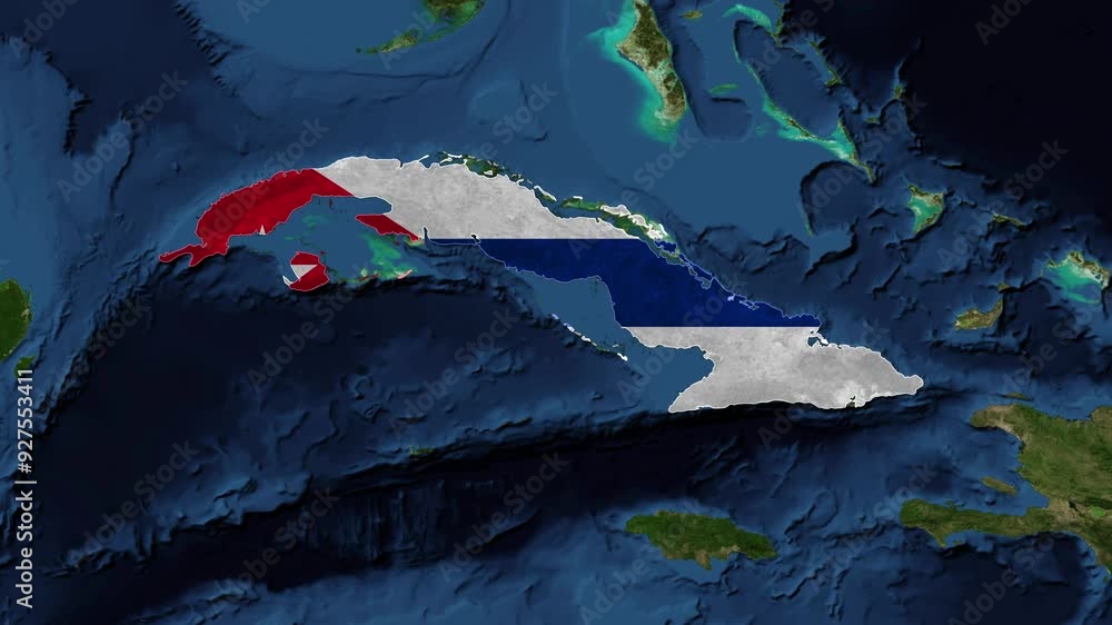 Zoom from Earth to Cuba. (Country Flag) World map province animation ...