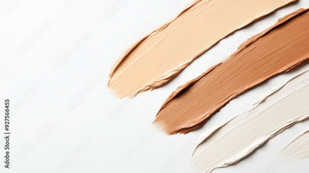 Three swatches of foundation makeup in varying shades applied in thick ...
