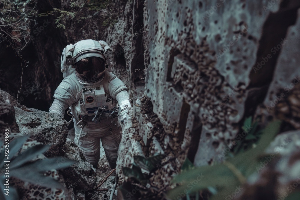 astronaut gazing out at the endless expanse of space from the window of ...