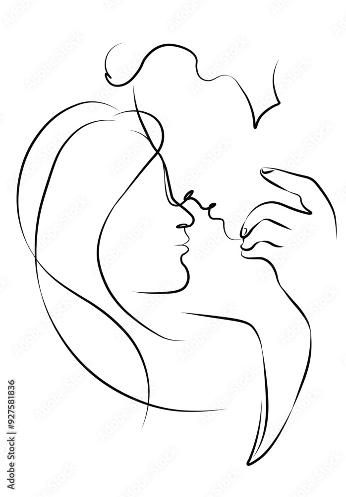 Couple Kiss Illustration One Line Drawing Printable Art Intimate Love ...