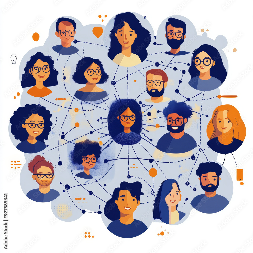 An illustration of a diverse group of people connected by a network ...