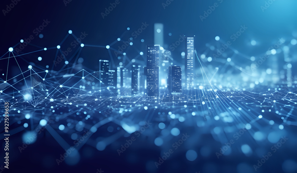 Bright light blue digital networking, internet, cyber and business ...