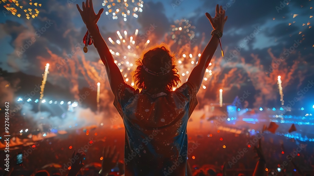 A triumphant athlete on the top step of a podium, holding up a gold ...