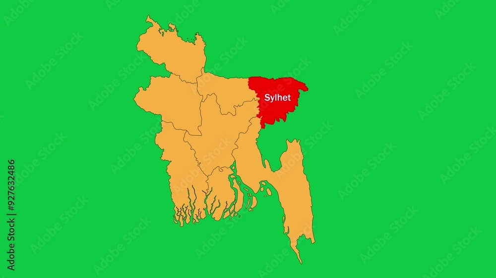 Sylhet map animated video. Map Highlighted on the Bangladesh map with animation and colour with ...