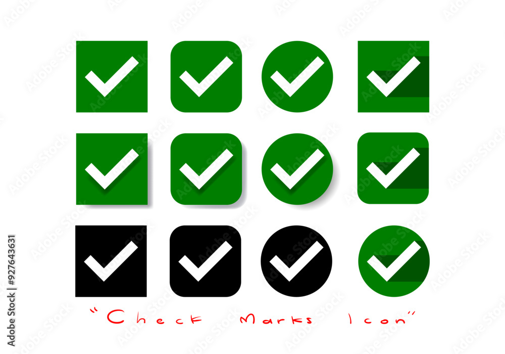 Green check mark, check box, circle and square icon, sign and symbol ...