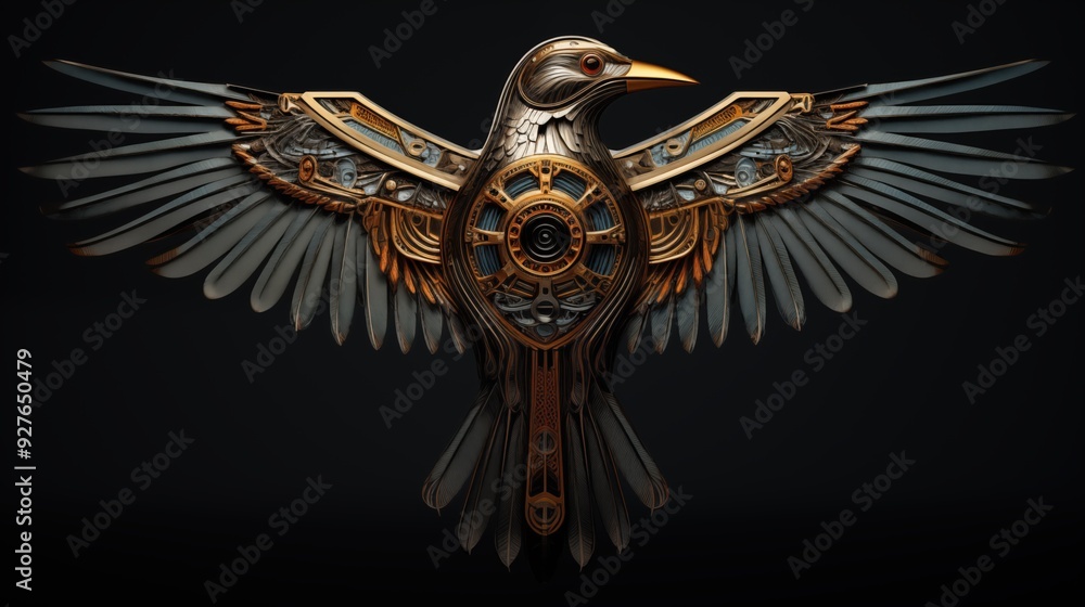 Art deco bird. A stylized mechanical bird with intricate designs ...