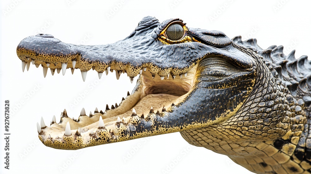 Close-up of a crocodile's head with its mouth open, showing its teeth ...