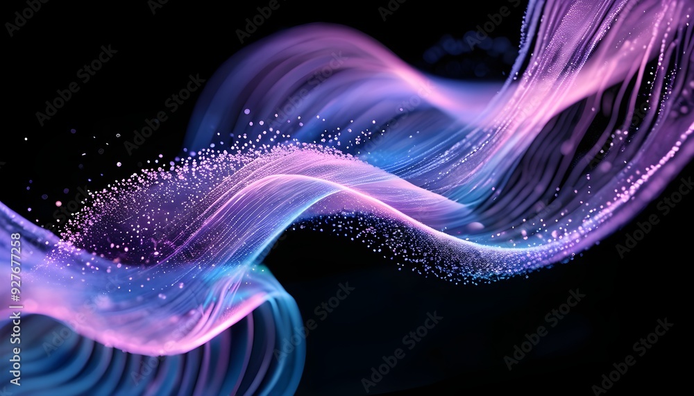 Dreamlike blue-purple light waves and flashing particles are ...