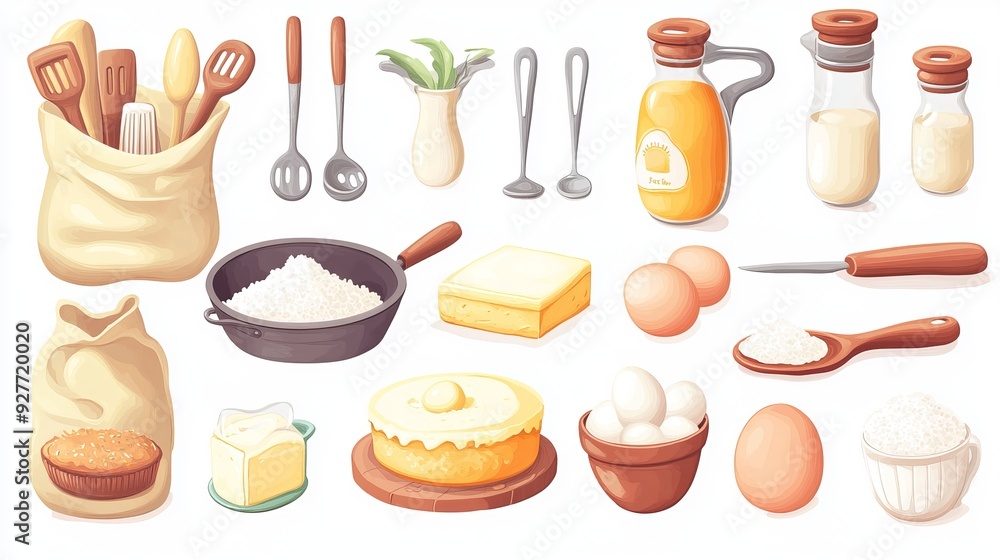 Cartoon isolated kitchen set up with ingredients for baking cake for ...