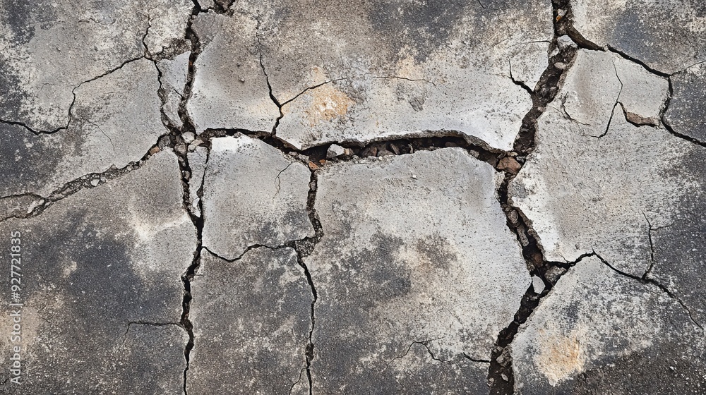 fractured floor surface. large pits and cracks in the concrete floor ...
