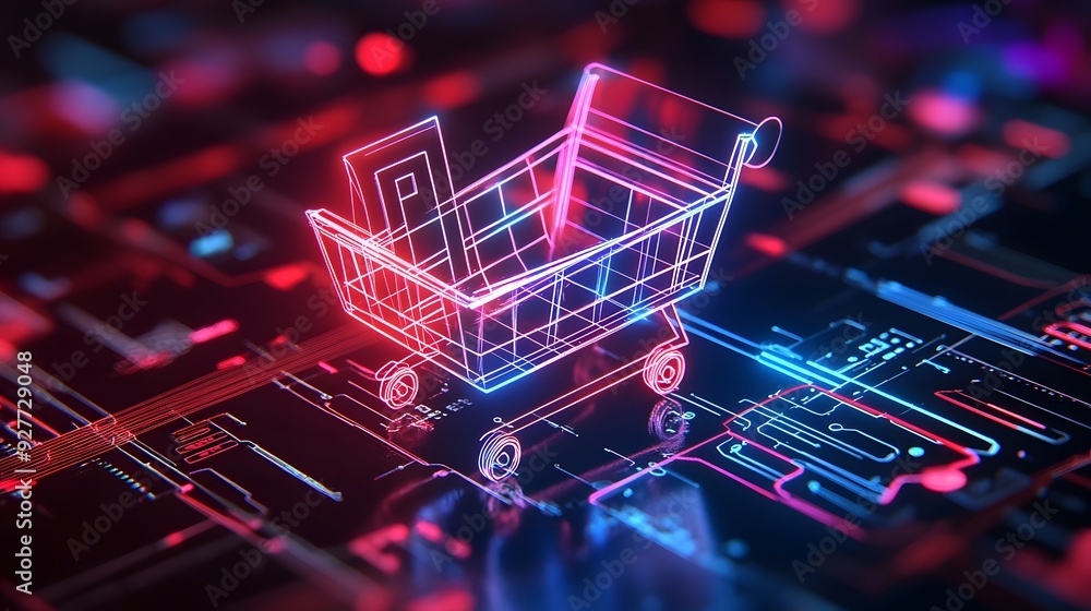 E-commerce background transitioning from blue to transactional silver ...