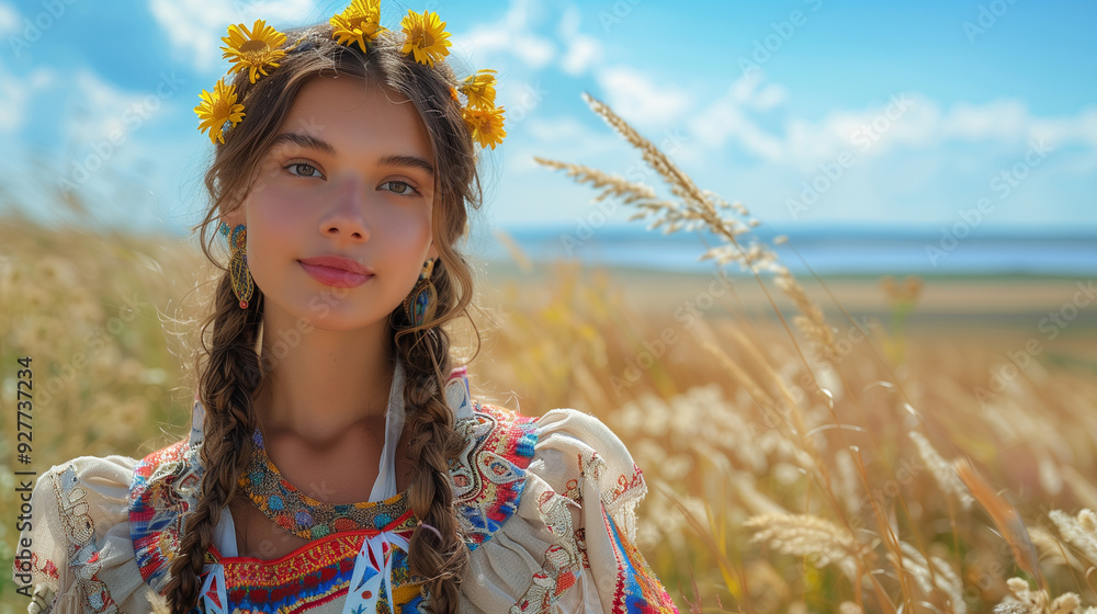 Young Beautiful Moldovian Girl in Traditional Folk Dress, Showcasing ...
