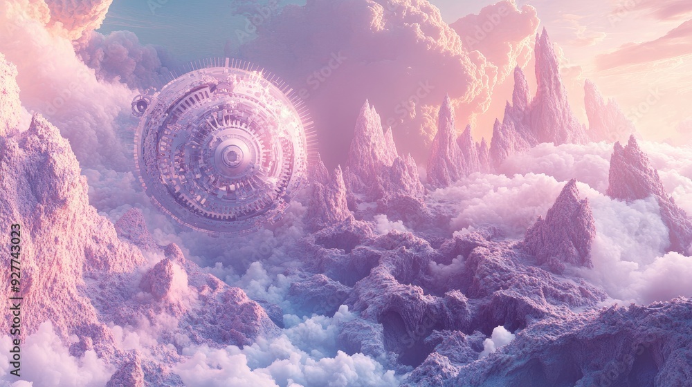 Little abstract scene with pastel-colored engine gears and surreal ...