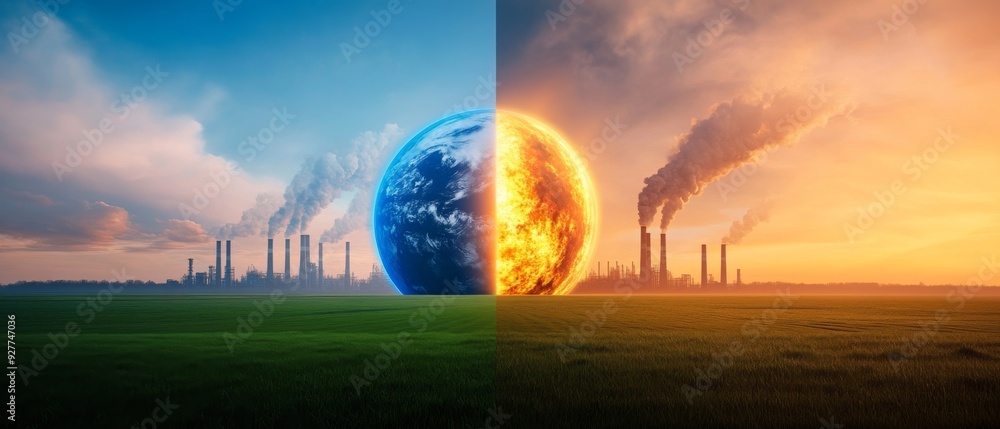 Half of the Earth is on fire, with dry grassland and desert in front of ...