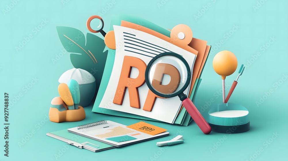 RFP acronym integrated with an unfolding document, featuring magnifying ...