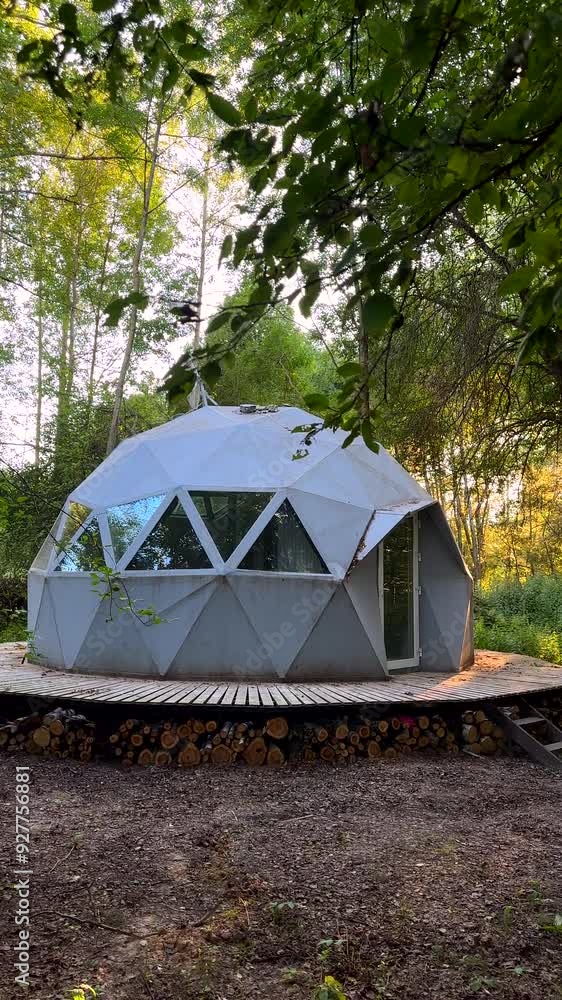Glamping Domes in campsite in forest. Geodesic Dome House. Glamping ...