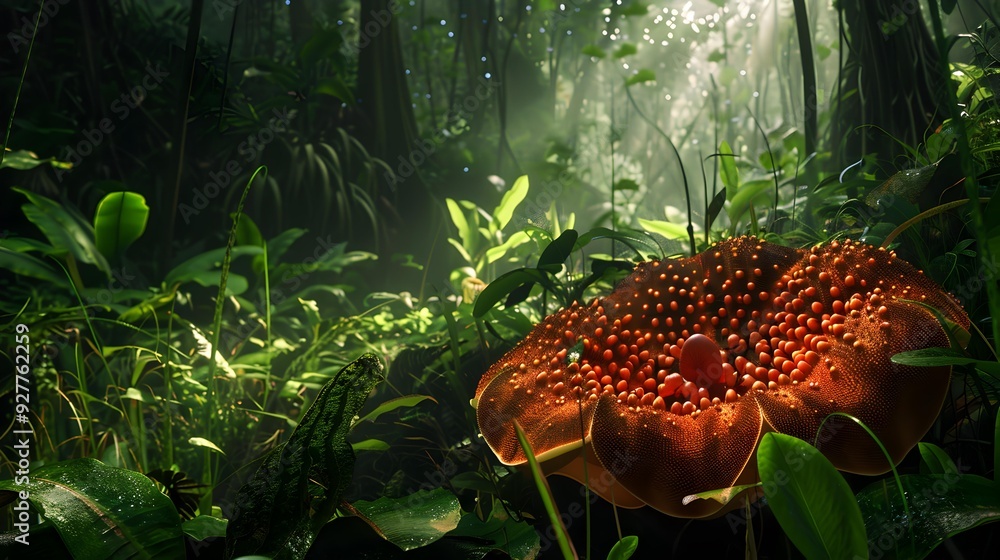 Rafflesia giganta growing in a dense tropical forest Stock Illustration ...