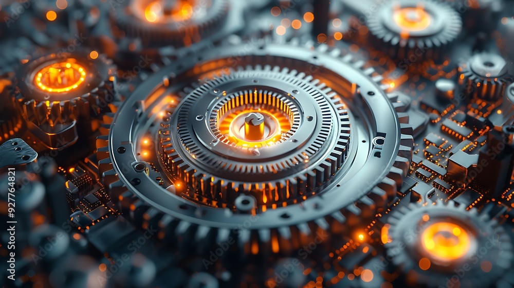 CPU with intricate clockwork gears and cogs, time and machinery ...