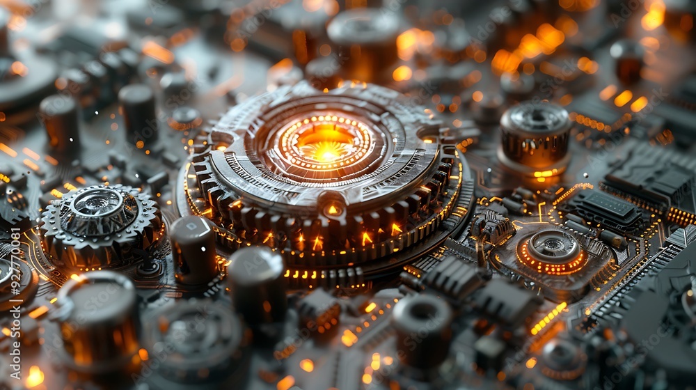 Surreal CPU made of gears and clockwork mechanisms, time powering the ...