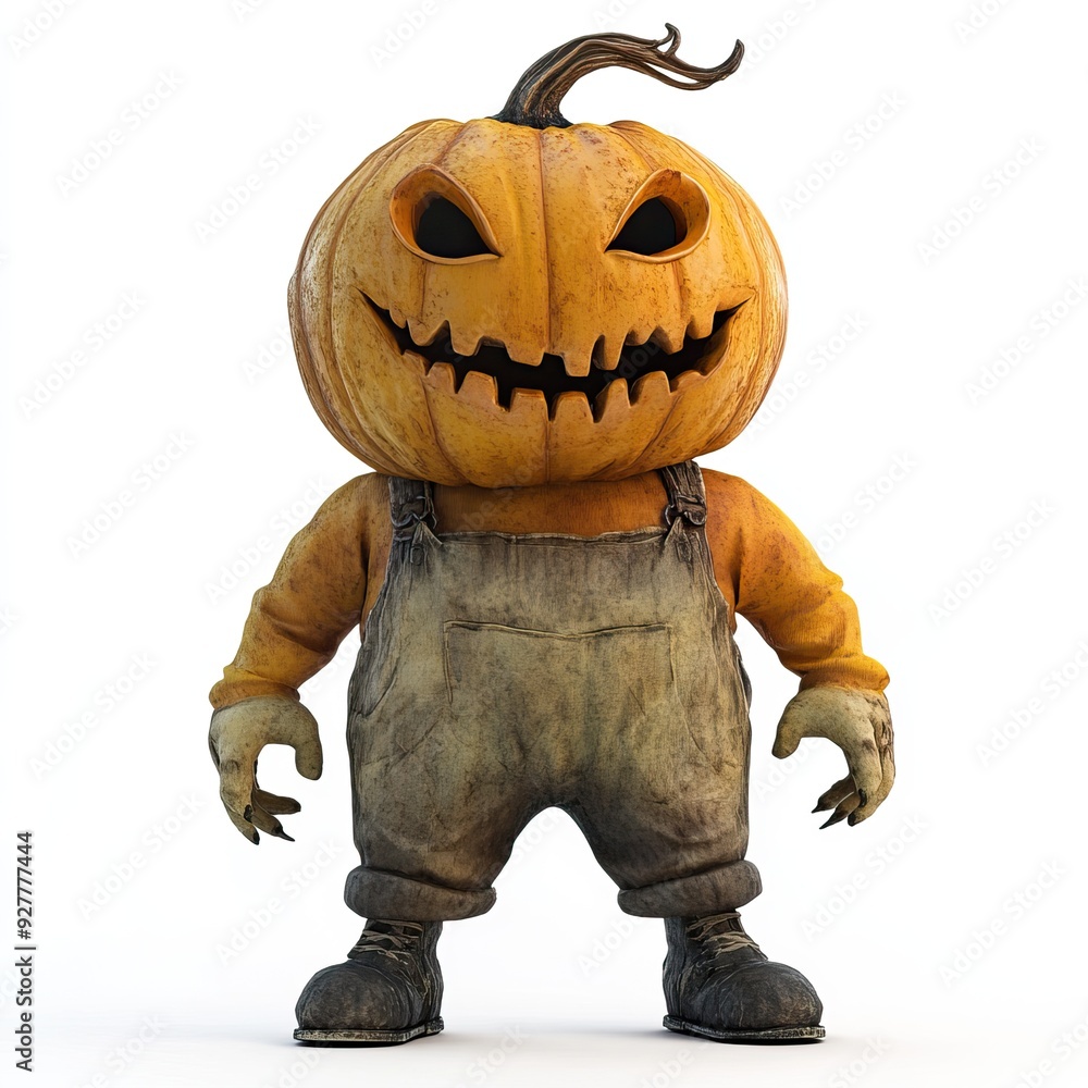 Evil Pumpkin Monster Halloween Character with Glowing Eyes. White ...
