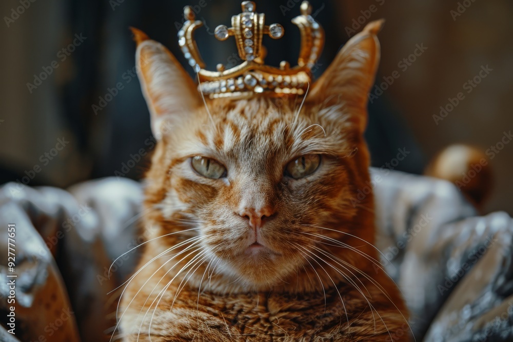 Foto de The Regal Cat: A ginger tabby cat wears a golden crown with ...