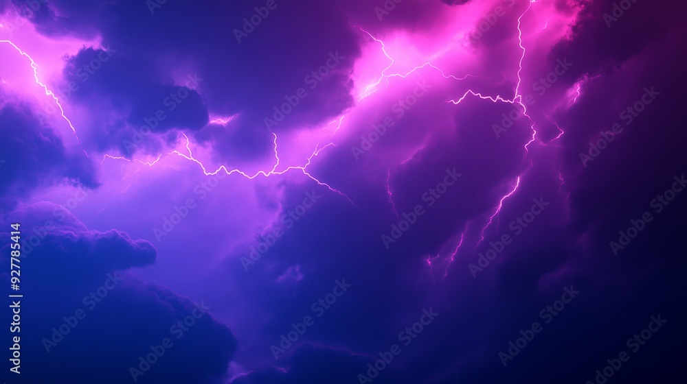 Electric impact effects, lightning strikes at night. Isolated ...