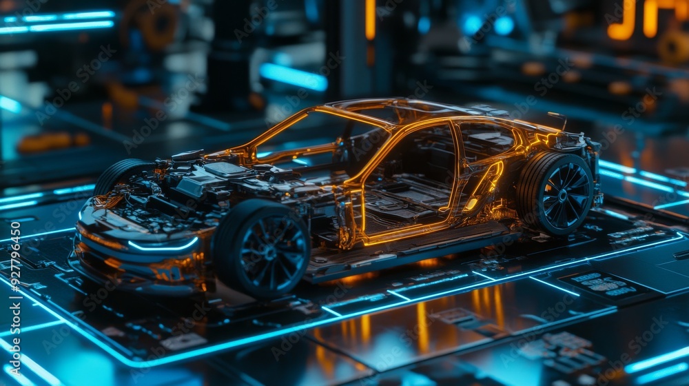Blue illustrations depict a lithium battery pack for an electric car ...