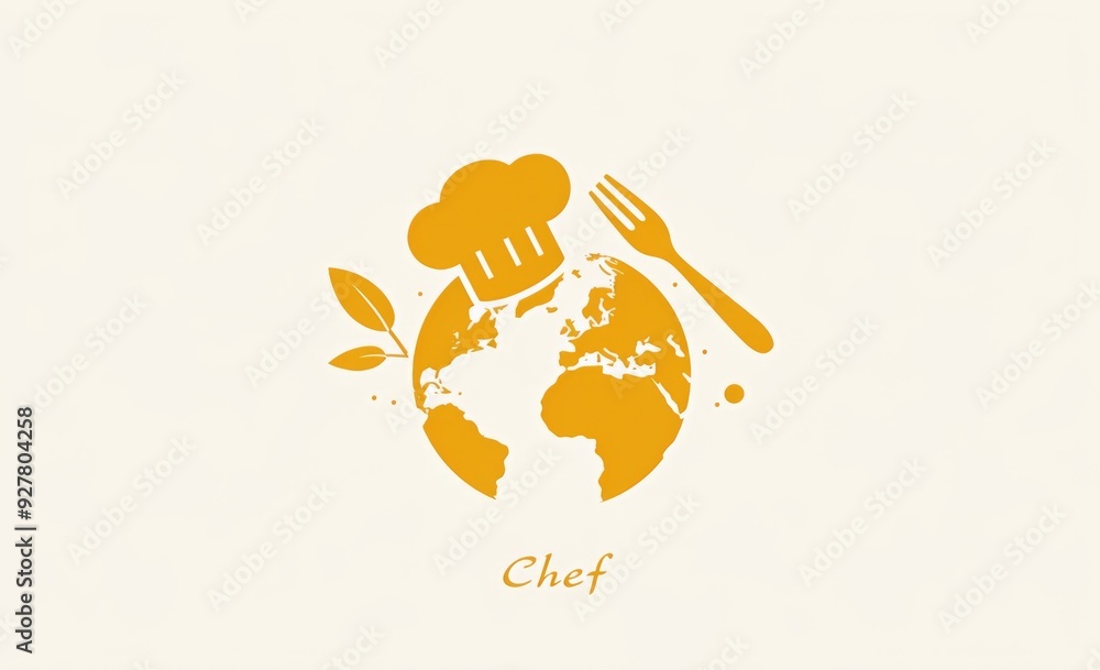 Modern "Chef" Restaurant Logo Featuring Chef's Hat, Cutlery, and Earth ...