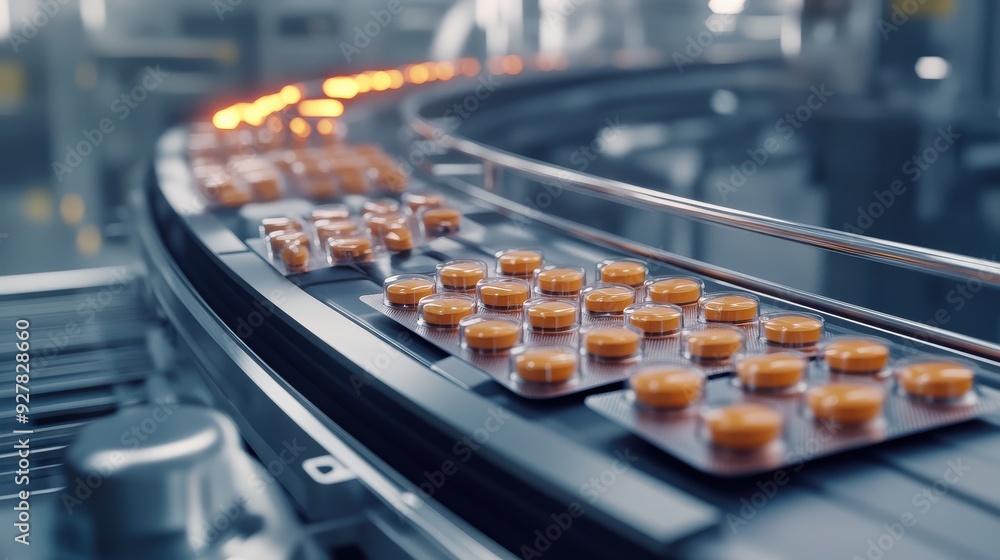 Pharmaceutical workers oversee the assembly line as tablets are ...