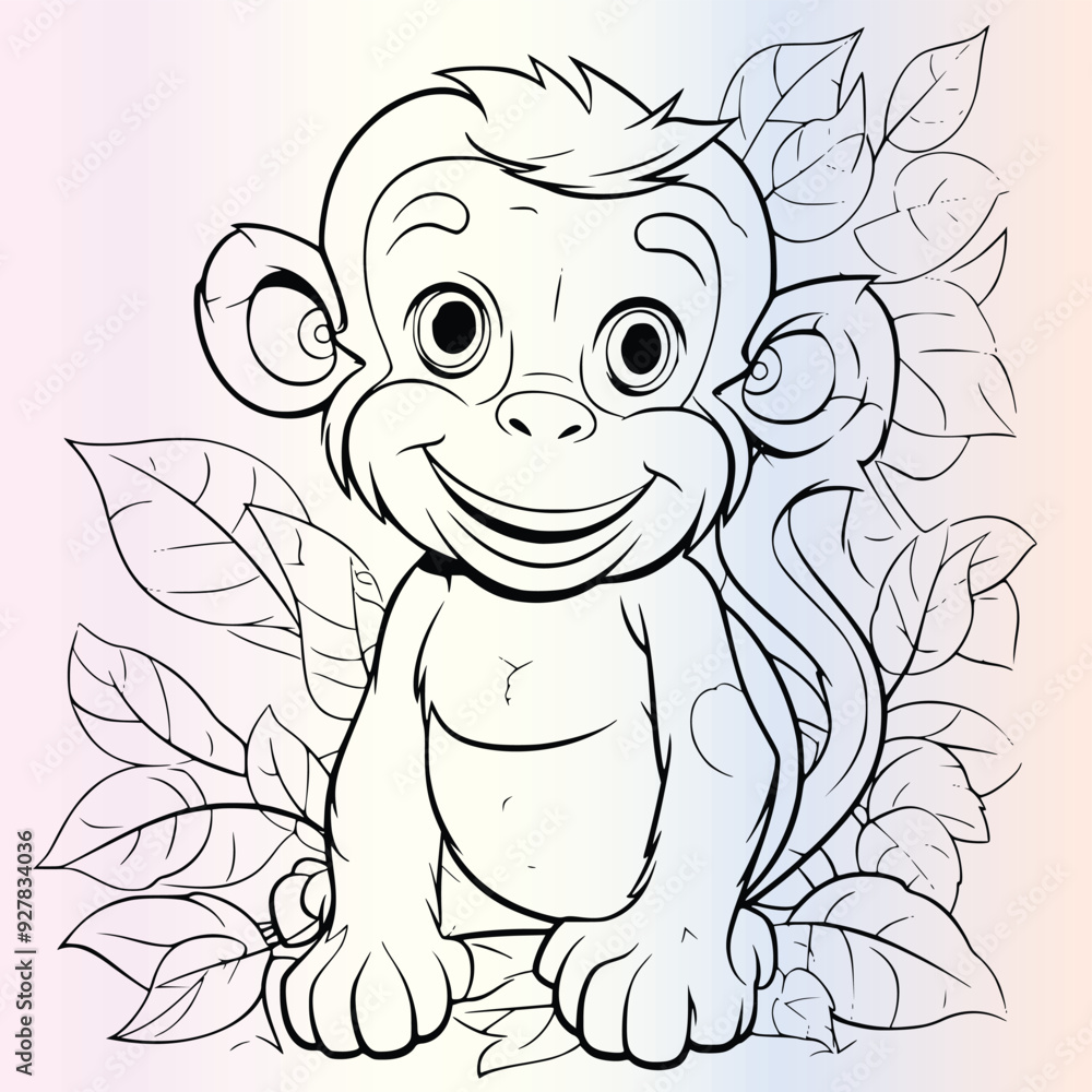 Funny Monkey Coloring Page Drawing For Kids Stock Vector | Adobe Stock