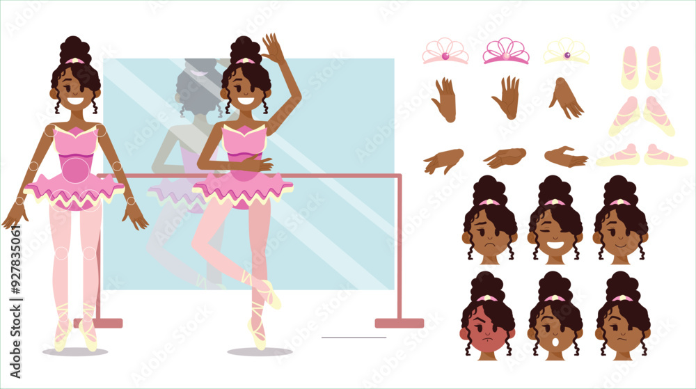 Vector set for animation of a ballerina black girl with options for ...