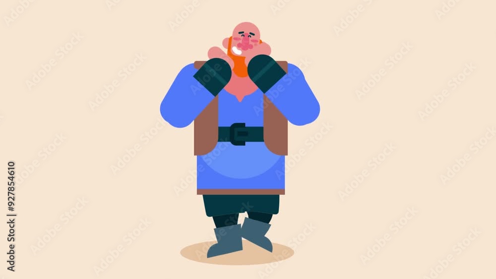 Kind giant walking and dancing, large bald giant feeling happy, Flat ...