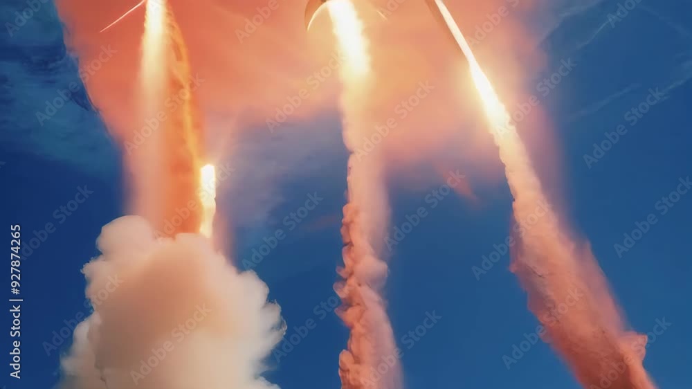 video of Nuclear missiles are aimed at the clear sky. Social issues ...