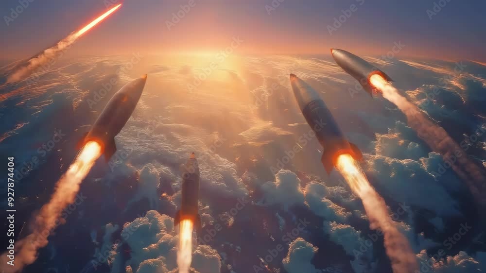 video of Nuclear missiles are aimed at the clear sky. Social issues ...