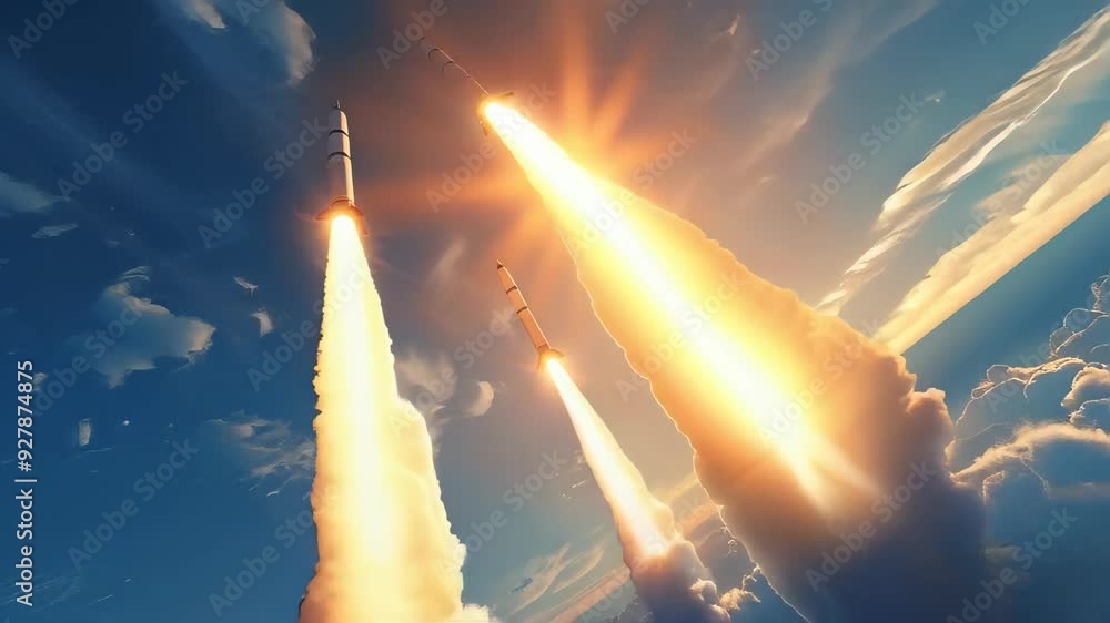 video of Nuclear missiles are aimed at the clear sky. Social issues ...