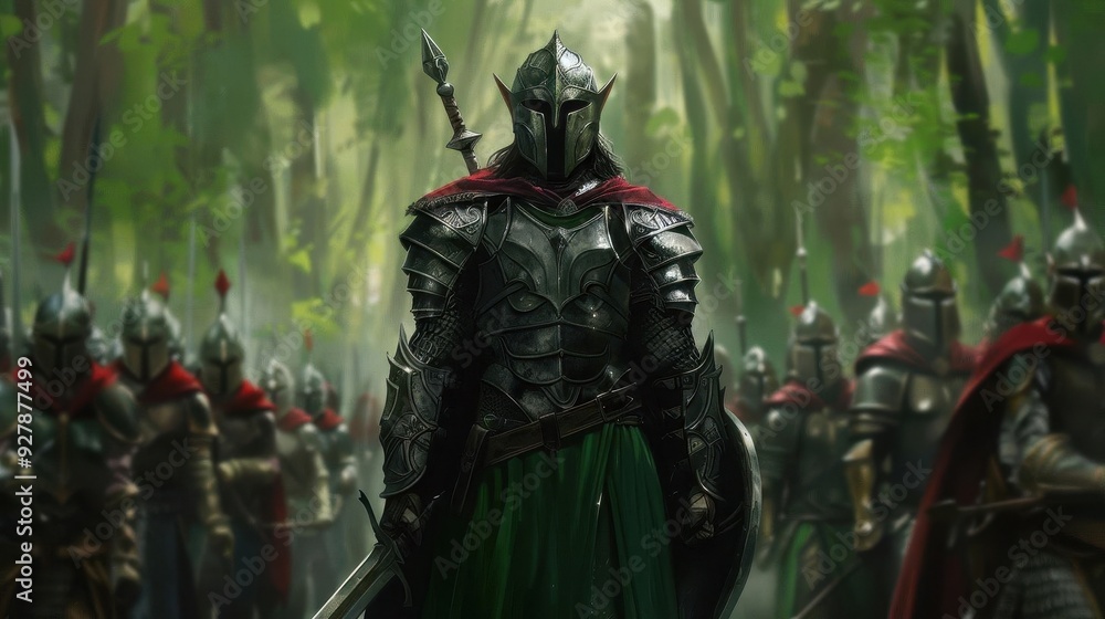 Elven warrior leading an army through a mystical forest, elven leader ...