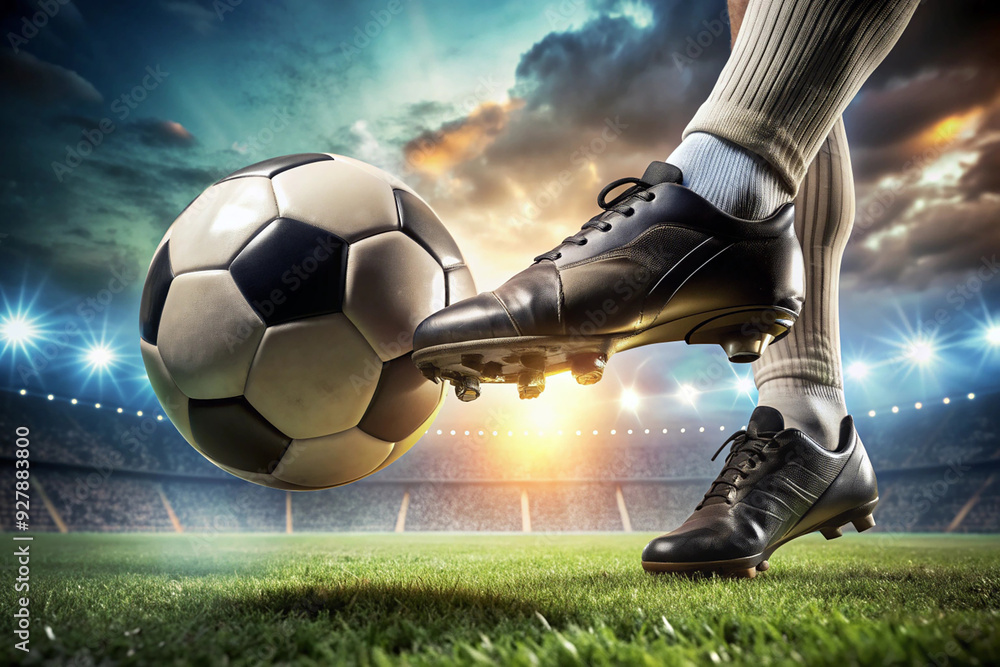 Side view of football boot kicking a soccer ball Stock Illustration ...