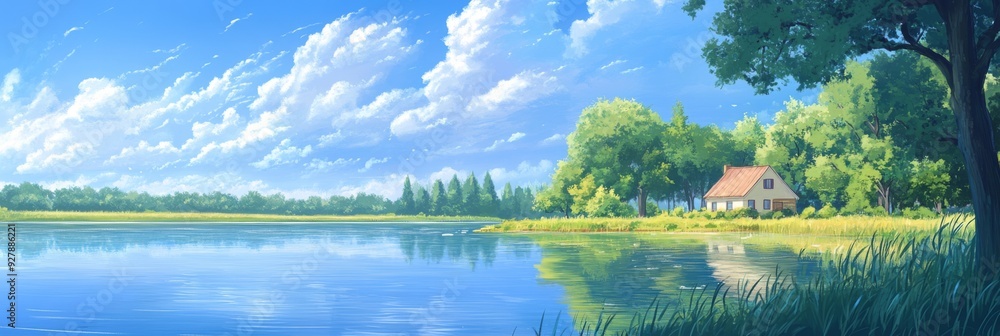 anime-style Enchanted Lakeside Cabin: A Tranquil Summer Retreat Amidst ...