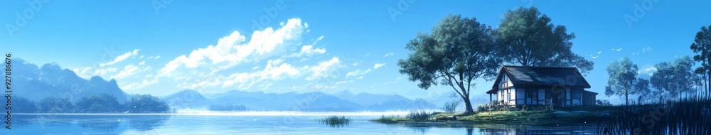 anime-style Enchanted Lakeside Cabin: A Tranquil Summer Retreat Amidst ...