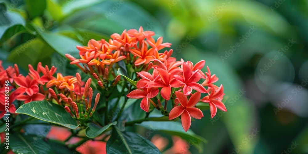 Flowering plant of Rubiaceae family with red and orange blooms known as ...