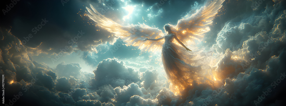 Angel mythology, abstract oil painting of a beautiful, mighty flying ...