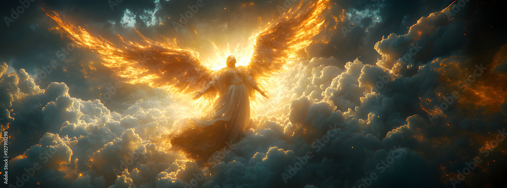 Angel mythology, abstract oil painting of a beautiful, mighty flying ...