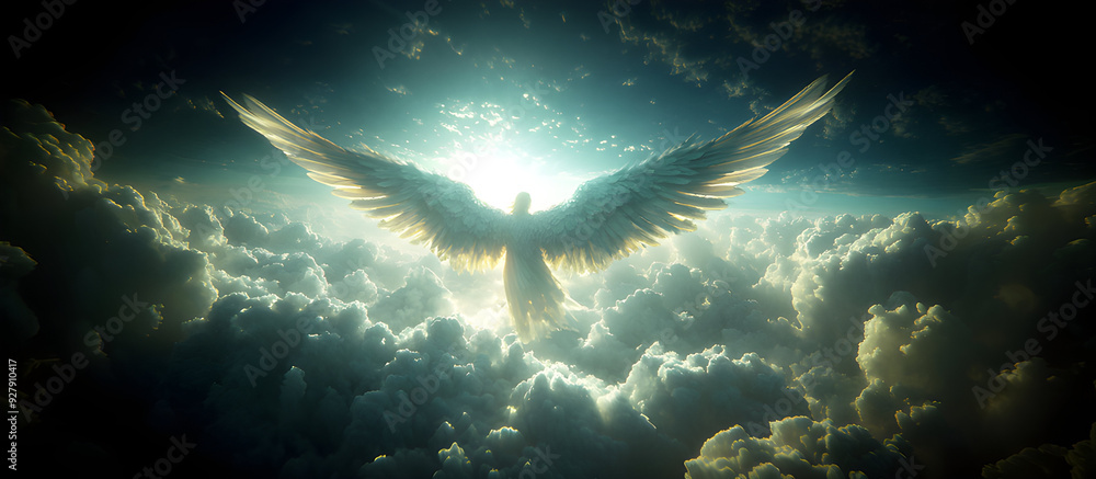 Angel mythology, abstract oil painting of a beautiful, mighty flying ...